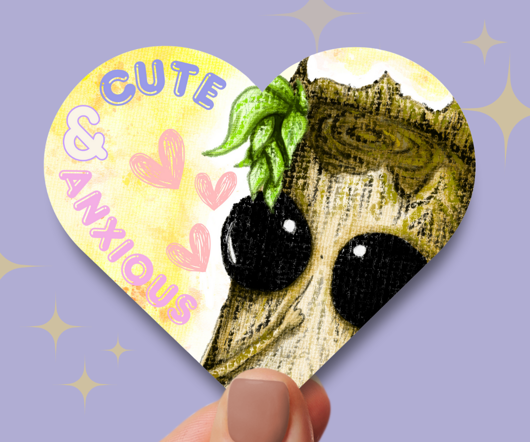 'Cute & Anxious' Holographic Vinyl Sticker – World of Mossheart